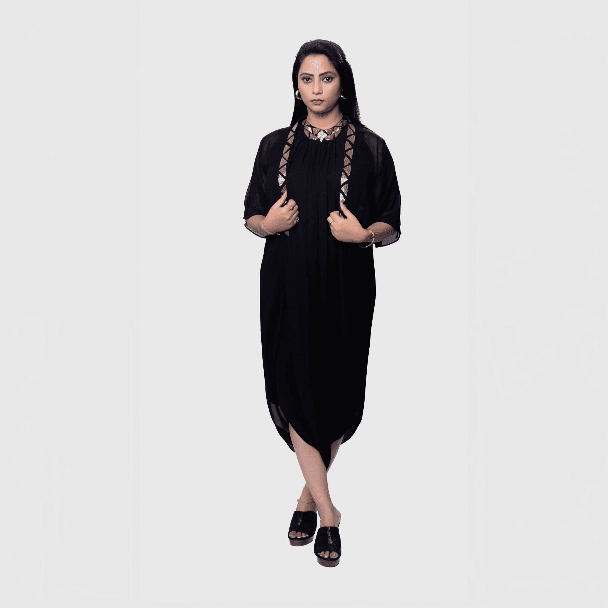 Natasha Mehta Black Cocktail Dress with Gold Embroidery Dubai